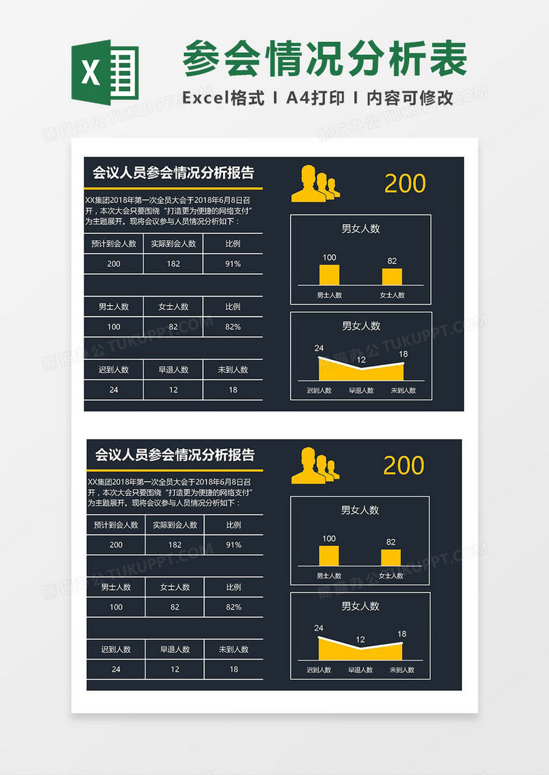 会议参会情况分析报告EXCEL模板下载 EXCEL 图客巴巴